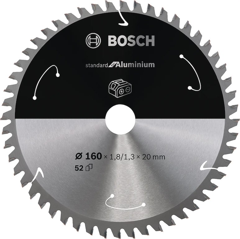Bosch Standard for Aluminium list kružne testere za akumulatorske testere 160x1,8x20 T52 2608837757, 160x1,8x20 T52
