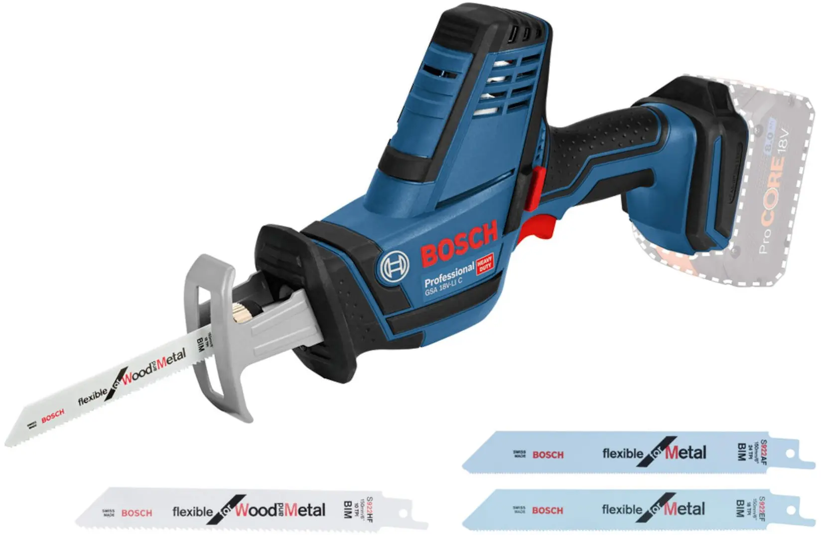 Bosch Aku univerzalna testera GSA 18 V-LI C, Bez baterije i punjača 06016A5004