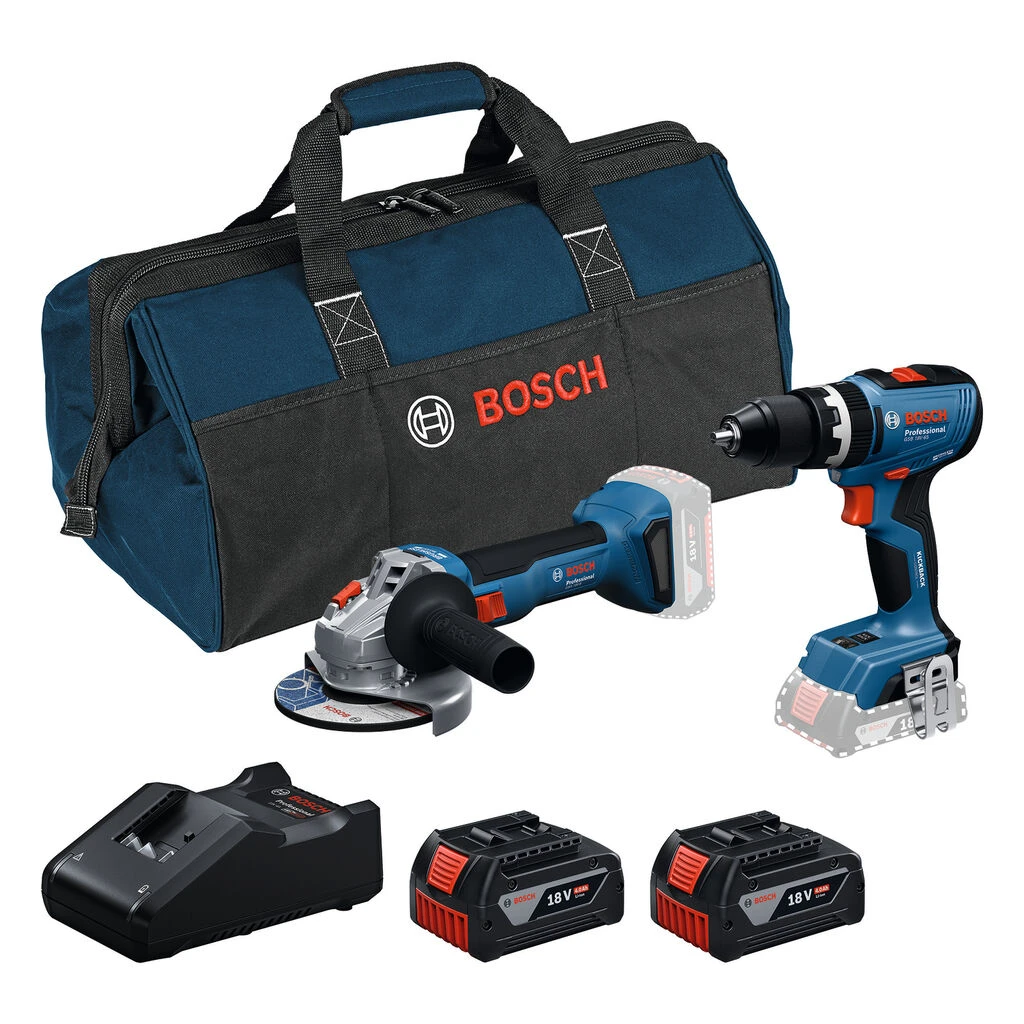 Bosch Set aku alata Bušilica odvrtač GSB 18V-65 i Ugaona brusilica GWS 18V-8, 2×4.0Ah akumulatora, Punjač GAL 18V-40, L-BOXX 136