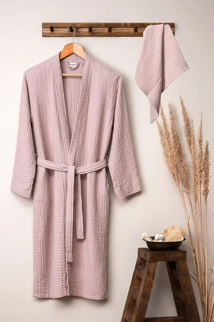 L'essentiel Maison Set bademantil Kimono sa peškirom, Prljavo roze