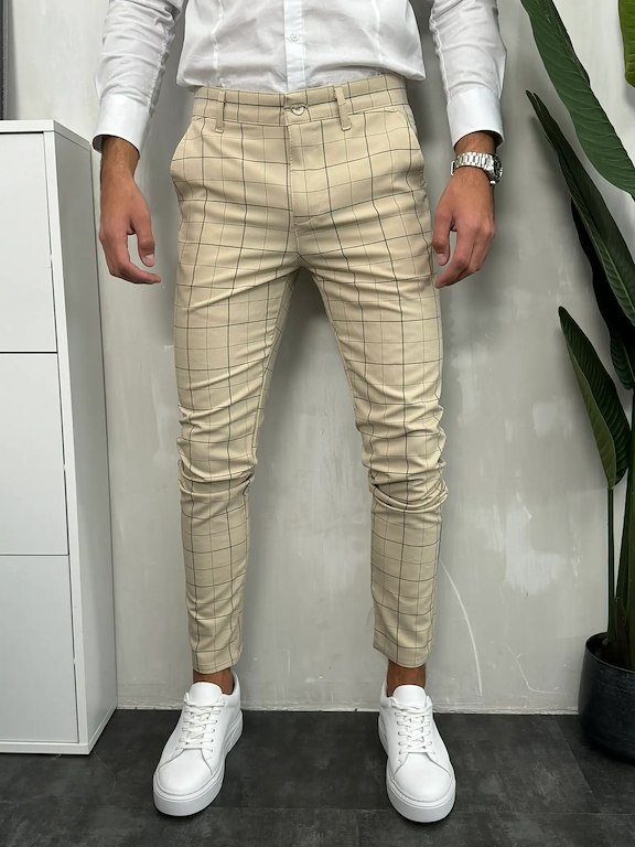 Muške karirane slim fit pantalone – elegantne pantalone