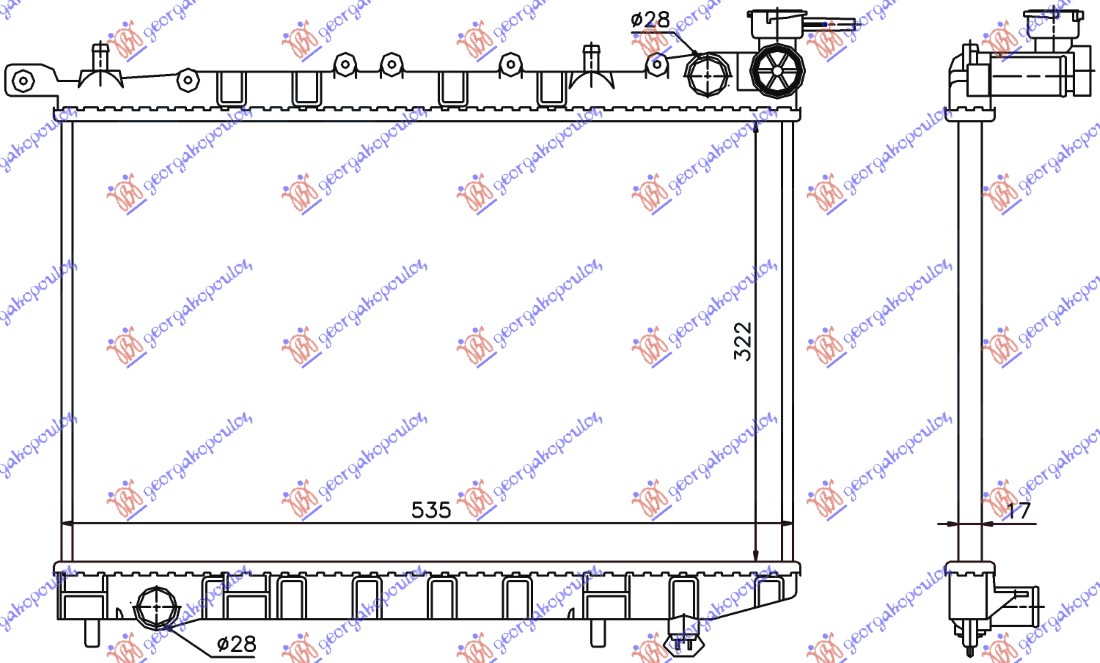 HLADNJAK MOTORA 1.4-1.6 (52.8×32) (28/28) NISSAN SUNNY (N14) SDN-H/B (1992-1995) (OEM: 214100M100, 2141062C01)