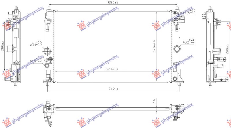 HLADNJAK MOTORA 1.5 HIBRID/BENZIN (625x376x16) TOYOTA YARIS IV (2020-) (OEM: 16400K0050, 16400K0080)