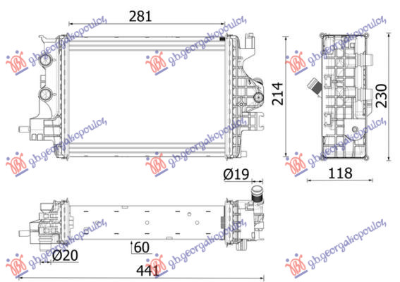 HLADNJAK MOTORA DODATNI 1.5 dCi DIZEL (281×214) (RH) RENAULT CLIO (2019-2023) (OEM: 214109135R)