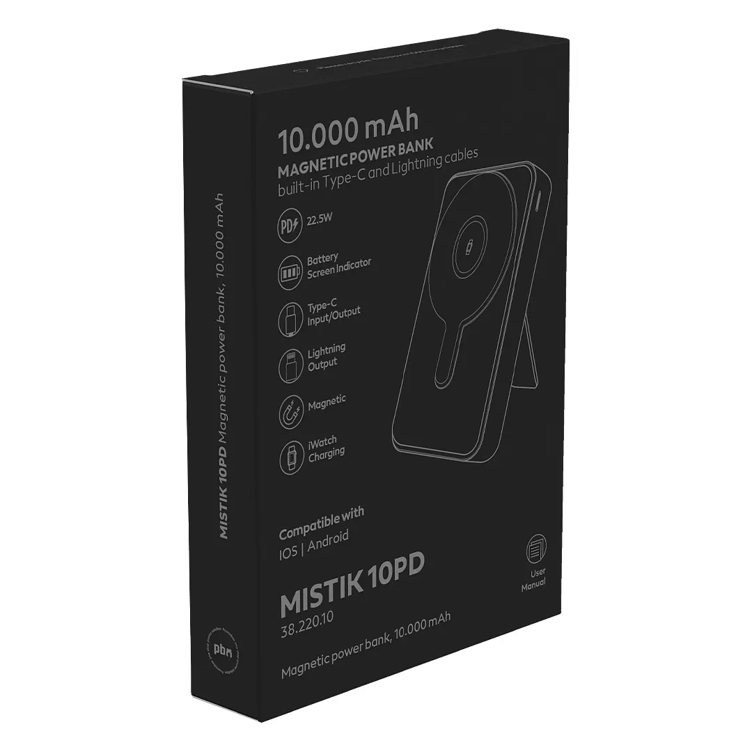 MISTIK 10PD - 38220 
                Pomoćna baterija, 10.000 mAh, sa magnetom