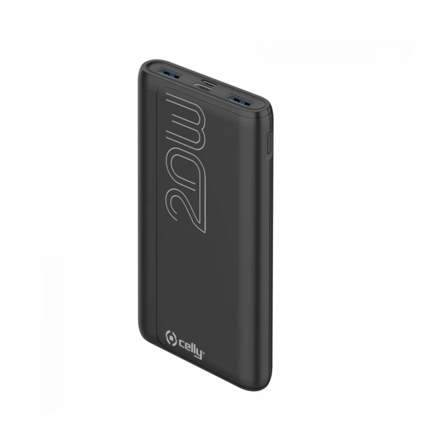 Celly power bank 10000 mAh 20W + kabl Type-A na Type-C crna
