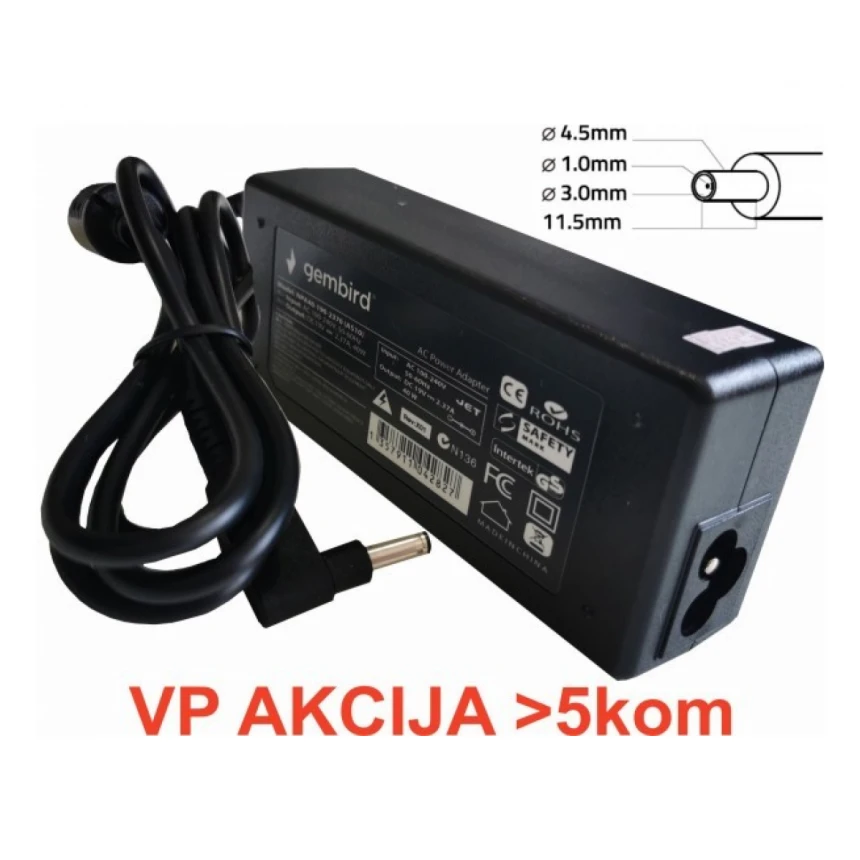 NPA65-195-3330 (DE07) **Gembird punjac za laptop 65W-19.5V-3.33A, 4.5x3.0mm Black PIN (942)