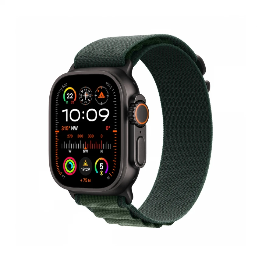Apple Watch Ultra 2 GPS + Cellular 49mm Black Titanium Case with Dark Green Alpine Loop - Small