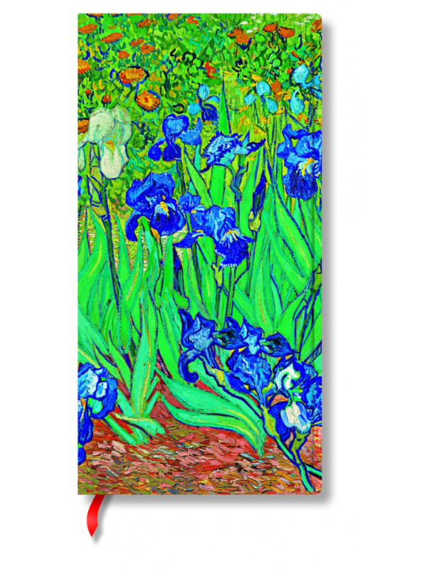VAN GOGH’S IRISES, SLIM LINED JOURNAL : Hardcover, 85 gsm, ribbon marker, memento pouch, elastic closure, book edge printing
