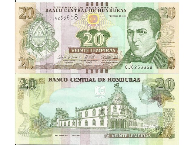 HONDURAS 20 lempiras 2022. UNC