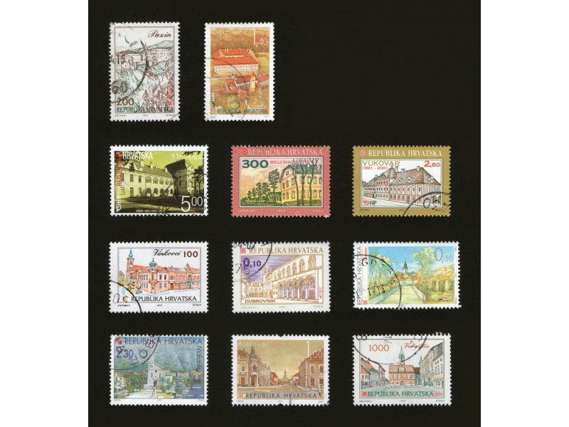 Poštanske markice, novije - Hrvatska, gradovi, 11 kom