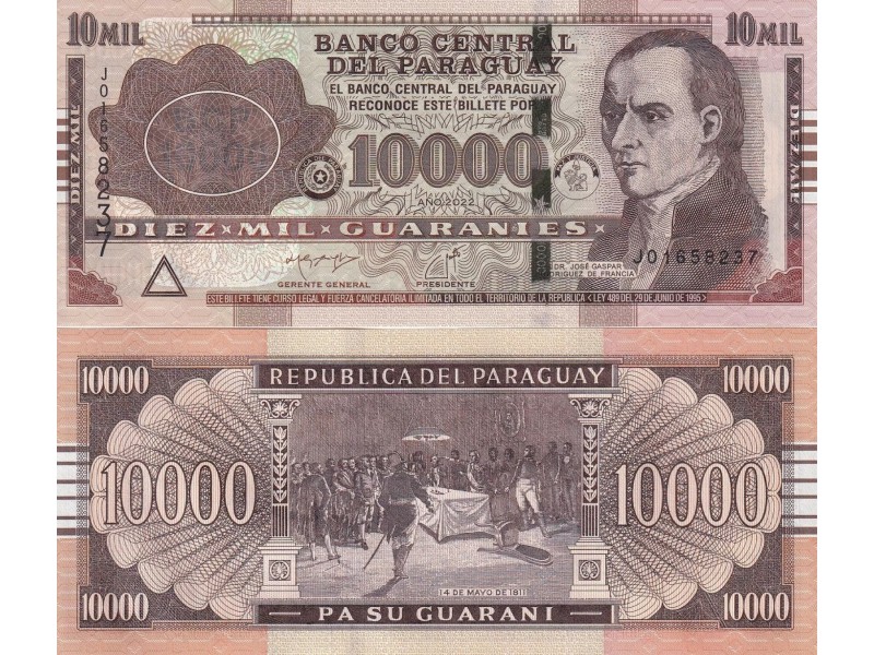 PARAGUAY Paragvaj 10000 Guaranies 2022 UNC , P-224