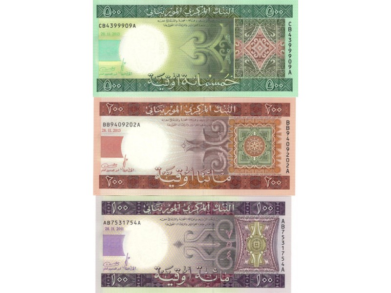MAURITANIA lot 100 ,200 i 500 Ouguiya 2013/2015 UNC