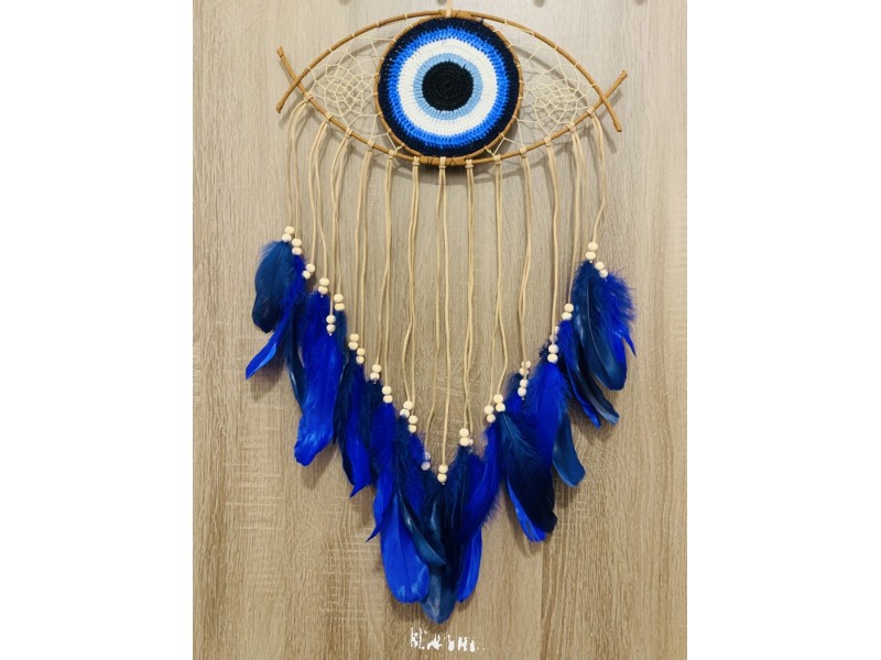 Plavi Dreamcatcher sa Zlim Okom – Ručno Rađena Boho Zid