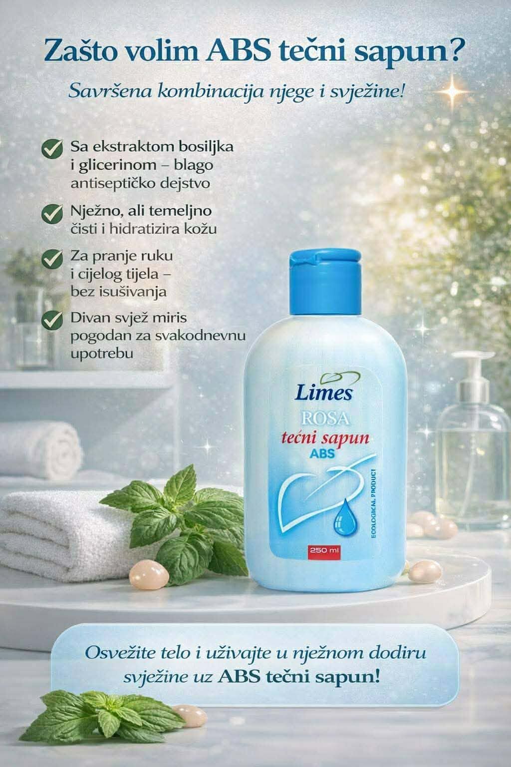    Limes tečni sapun ABS   ️ Antibakterijski    Sa ekstraktom bosiljka