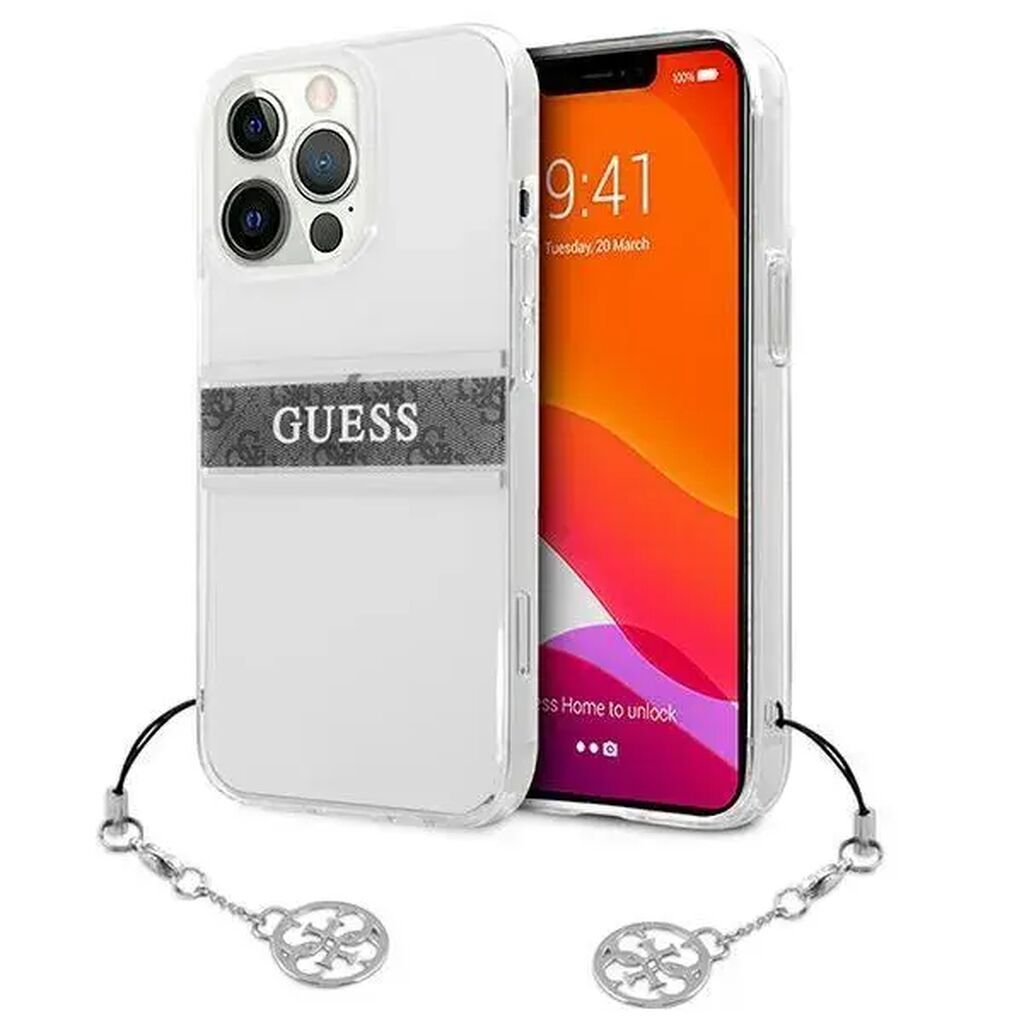 Maska Guess 4G Stripe Charm za iPhone 13 Pro Max 6.7 siva