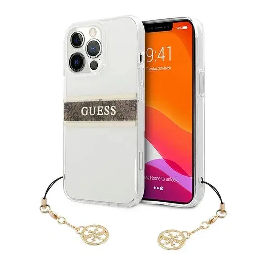 Maska Guess 4G Stripe Charm za iPhone 13 Pro Max 6.7 braon