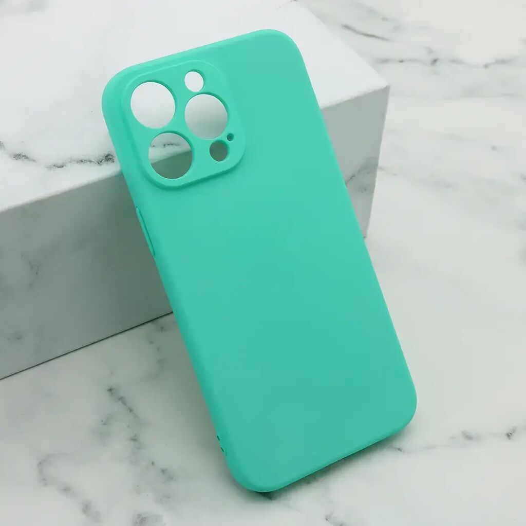Soft Silicone Case for iPhone 15 Pro Max (6.7) in mint color. This