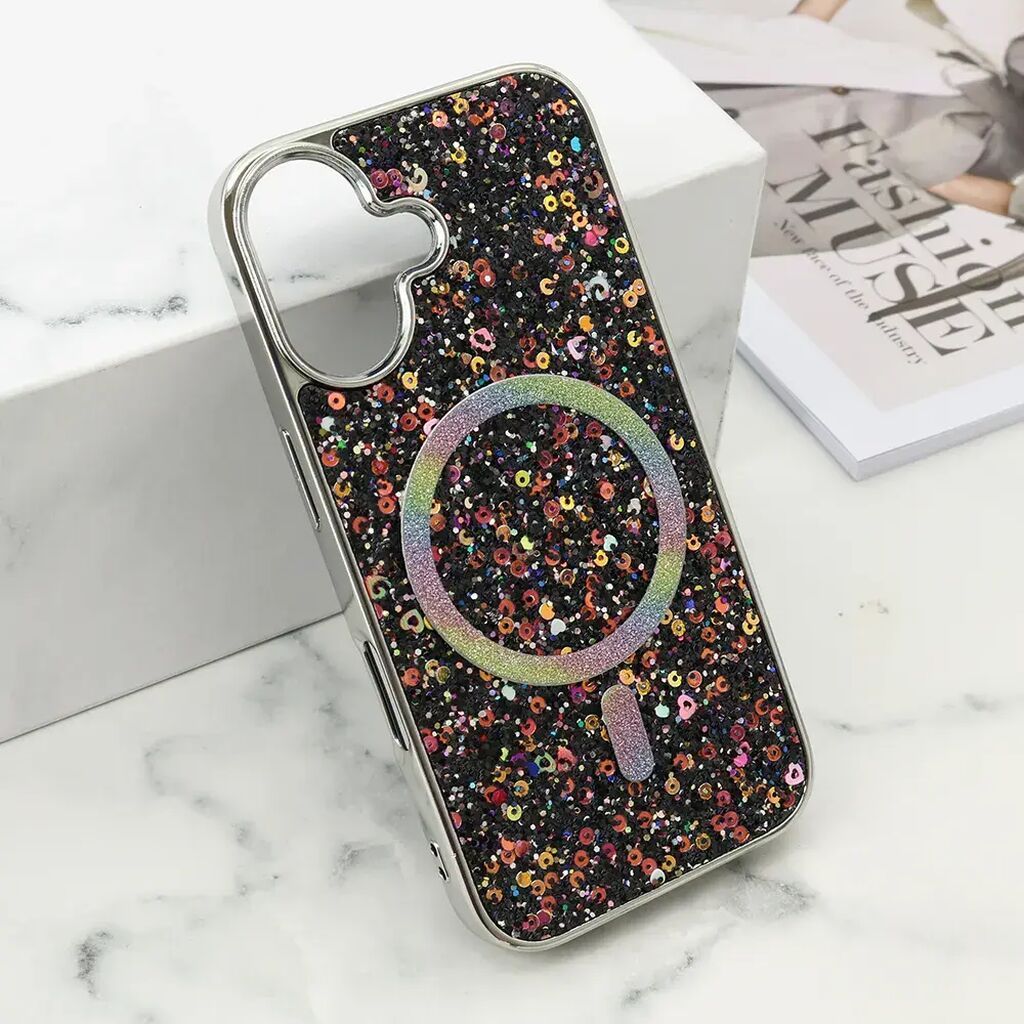 Futrola GLAM GLOW MagSafe za iPhone 16 (6.1) crna. Kataloški broj