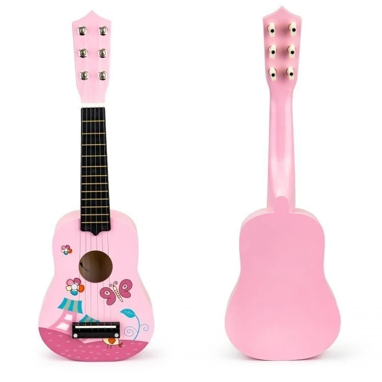 Eco Toys Drvena Gitara Za Decu Sa Metalnim Žicama, Roze