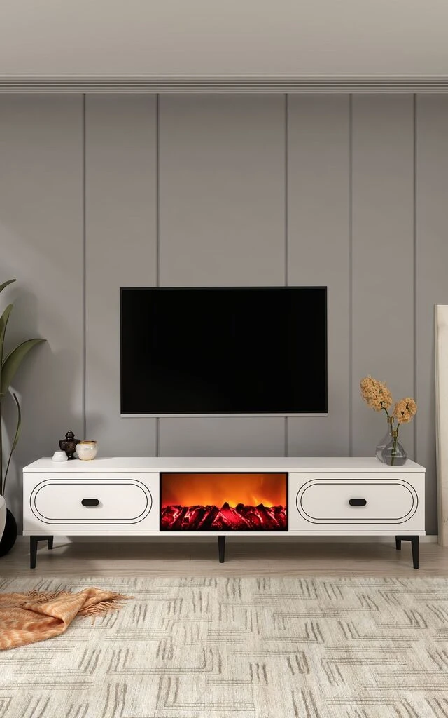 Hanah Home TV Komoda Dario Bohem Fireplace, Bela