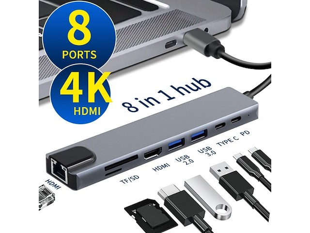 USB C Hub 8 in 1 Type C 3.1 To 4K HDMI 8 u 1 USB C Hub