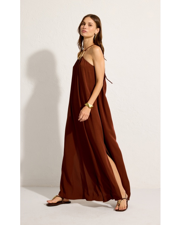 Cappucino-Brown Square Detail Long Dress