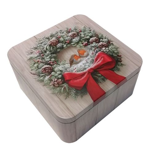 Viter novogodišnja metalna četvrtasta kutija Robin 15x15x7,5 cm