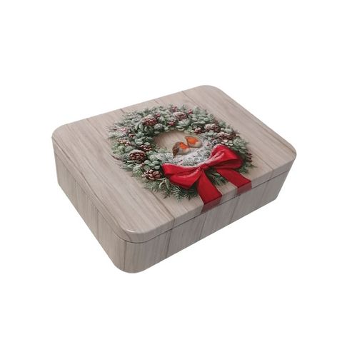Viter novogodišnja metalna pravougaona kutija Robin 14x10x3 cm
