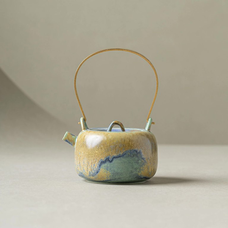 [Spring Special]Thousand Miles of Rivers and Mountains/千里江山（Qian Li Jiang Shan - Handmade Crystalline Glaze Beam-Handled Teapot