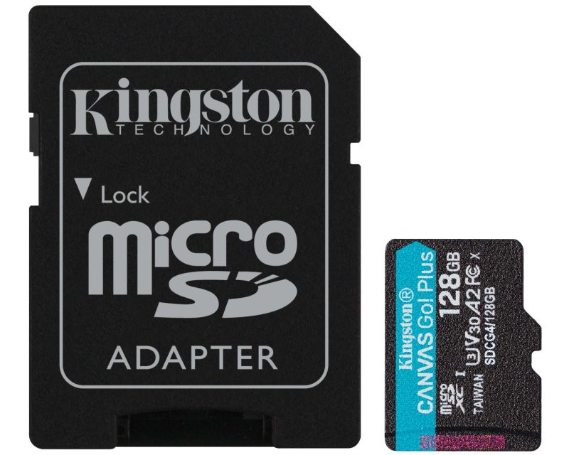 KINGSTON - Memorijska kartica U3 V30 microSDXC 128GB Canvas Go Plus 200MB/s A2 + adapter SDCG4/128GB
