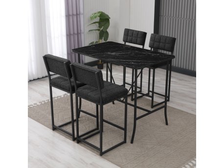 HANAH HOME Set Barski sto i 4 stolice Retro Anthracite Black