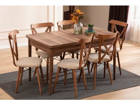HANAH HOME Set Trpezarijski sto i 6 stolica Cenova Brown