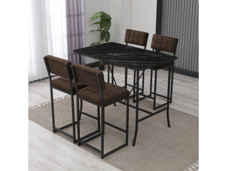 HANAH HOME Set Barski sto i 4 stolice Retro Brown Black