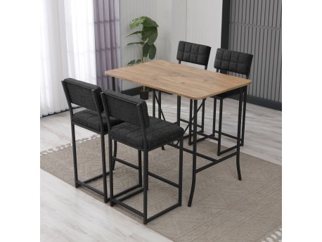 HANAH HOME Set Barski sto i 4 stolice Retro Anthracite Walnut