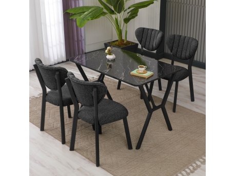 HANAH HOME Set Trpezarijski sto i 4 stolice Elma Anthracite Black