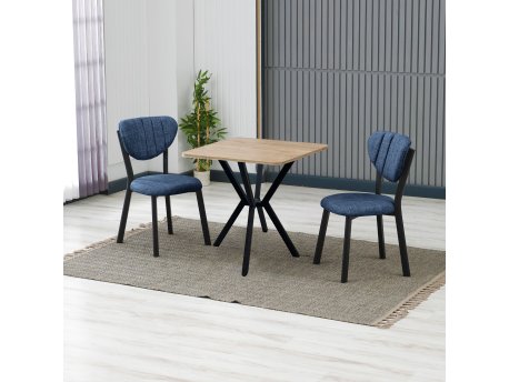 HANAH HOME Set Trpezarijski sto i 2 stolice Elma Navy Blue Walnut