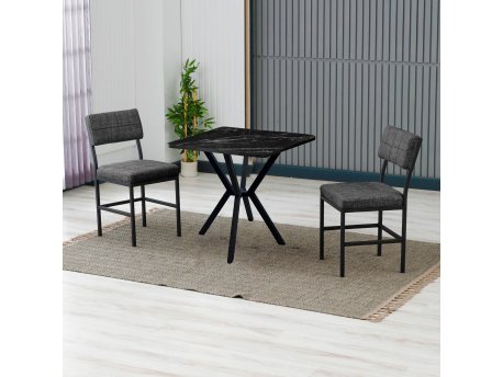 HANAH HOME Set Trpezarijski sto i 2 stolice Dubai Anthracite Black