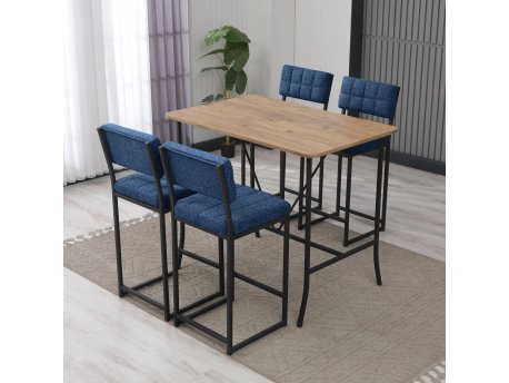 HANAH HOME Set Barski sto i 4 stolice Retro Navy Blue Walnut
