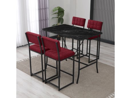 HANAH HOME Set Barski sto i 4 stolice Retro Burgundy Black