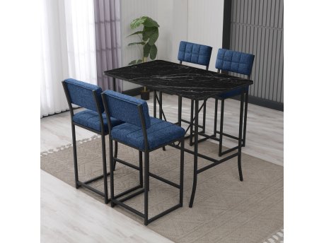 HANAH HOME Set Barski sto i 4 stolice Retro Navy Blue Black