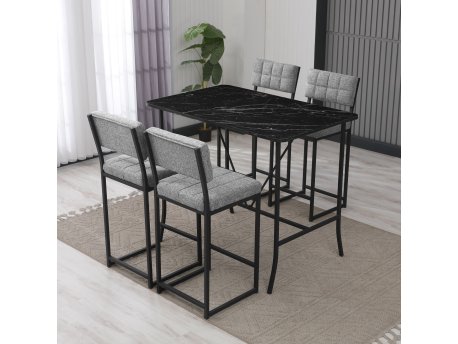 HANAH HOME Set Barski sto i 4 stolice Retro Grey Black