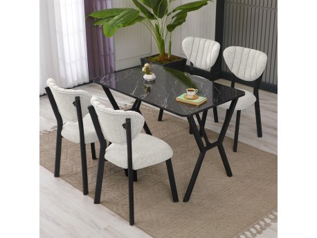 HANAH HOME Set Trpezarijski sto i 4 stolice Elma Cream Black