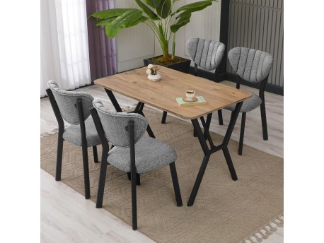 HANAH HOME Set Trpezarijski sto i 4 stolice Elma Grey Walnut