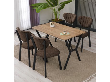HANAH HOME Set Trpezarijski sto i 4 stolice Elma Brown Walnut