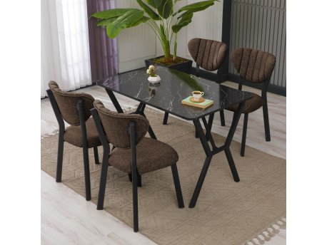 HANAH HOME Set Trpezarijski sto i 4 stolice Elma Brown Black