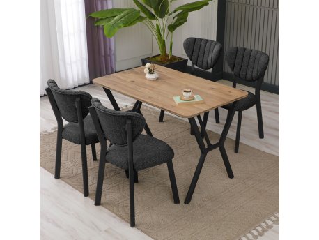 HANAH HOME Set Trpezarijski sto i 4 stolice Elma Anthracite Walnut
