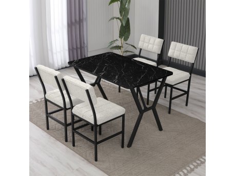 HANAH HOME Set Trpezarijski sto i 4 stolice Dubai Cream Black