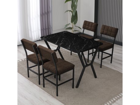 HANAH HOME Set Trpezarijski sto i 4 stolice Dubai Brown Black