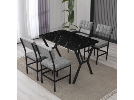 HANAH HOME Set Trpezarijski sto i 4 stolice Dubai Grey Black